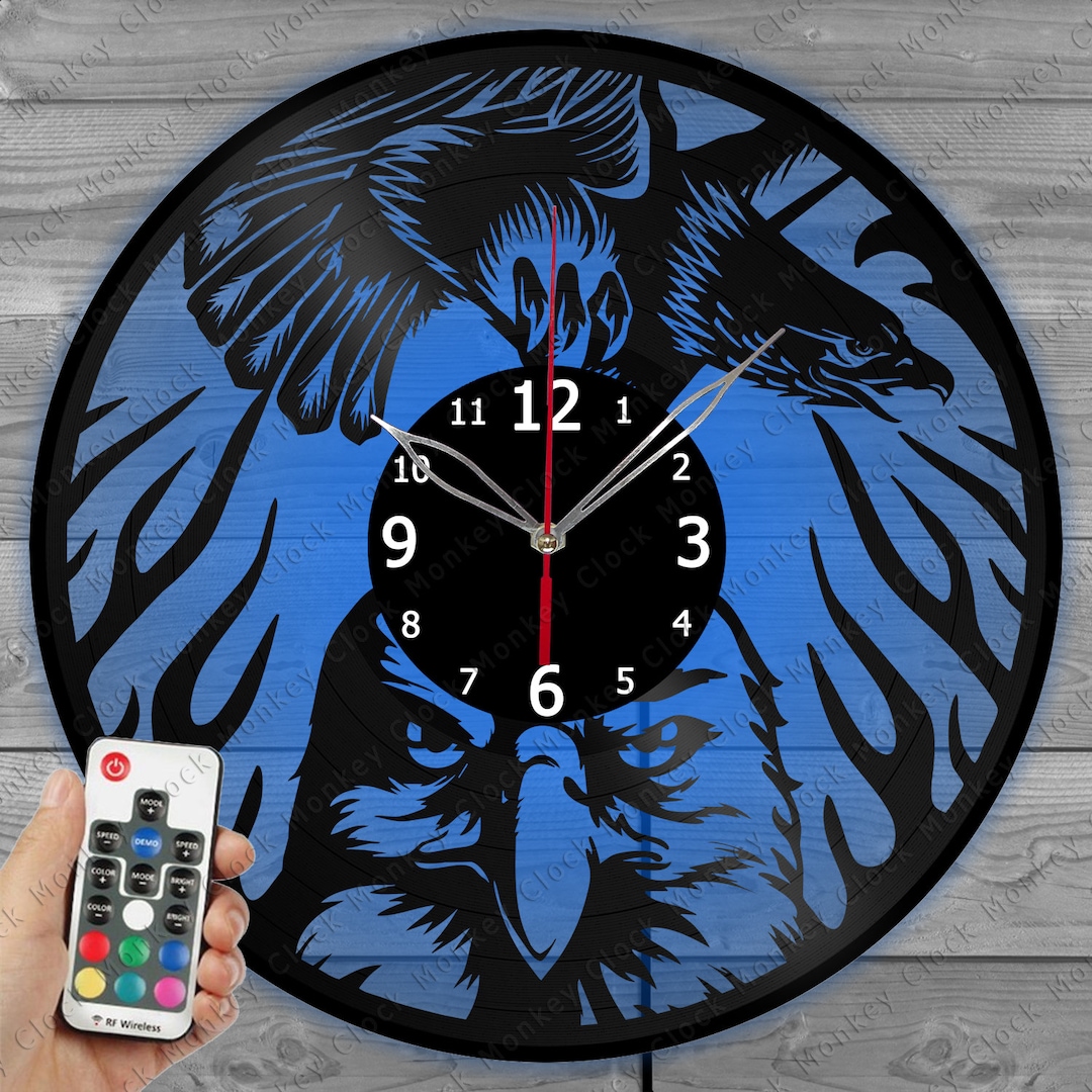 Eagle Clock With LED Light Vinyl Clock Decor Home Wall Clock Custom ...