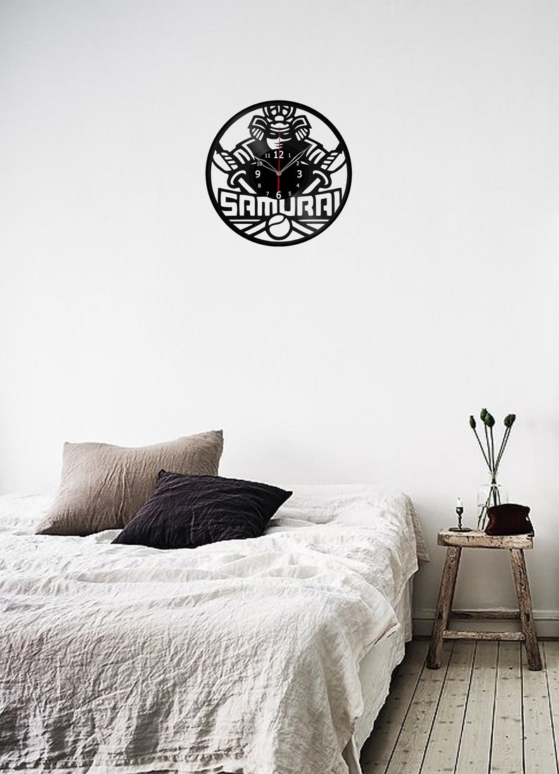 Samurai Clock With LED Light Vinyl Clock Decor Home Wall Clock Custom ...