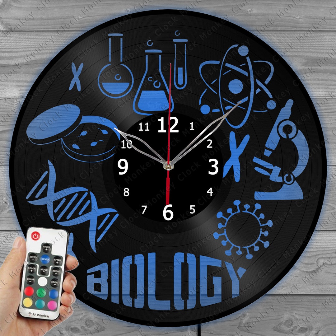 Biology Clock With LED Light Vinyl Clock Home Decor Wall Clock Custom ...
