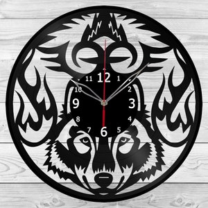 Wolf Clock With LED Light Vinyl Clock Decor Home Wall Clock Custom ...