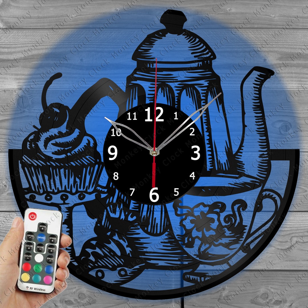 Tea Clock With LED Light Vinyl Clock Art Decor Home Wall Clock Custom ...