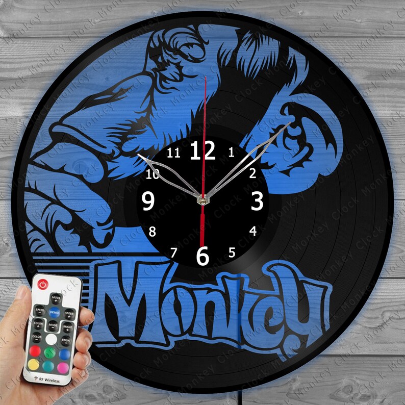 Monkey Clock With LED Light Vinyl Clock Decor Wall Clock Custom Order ...