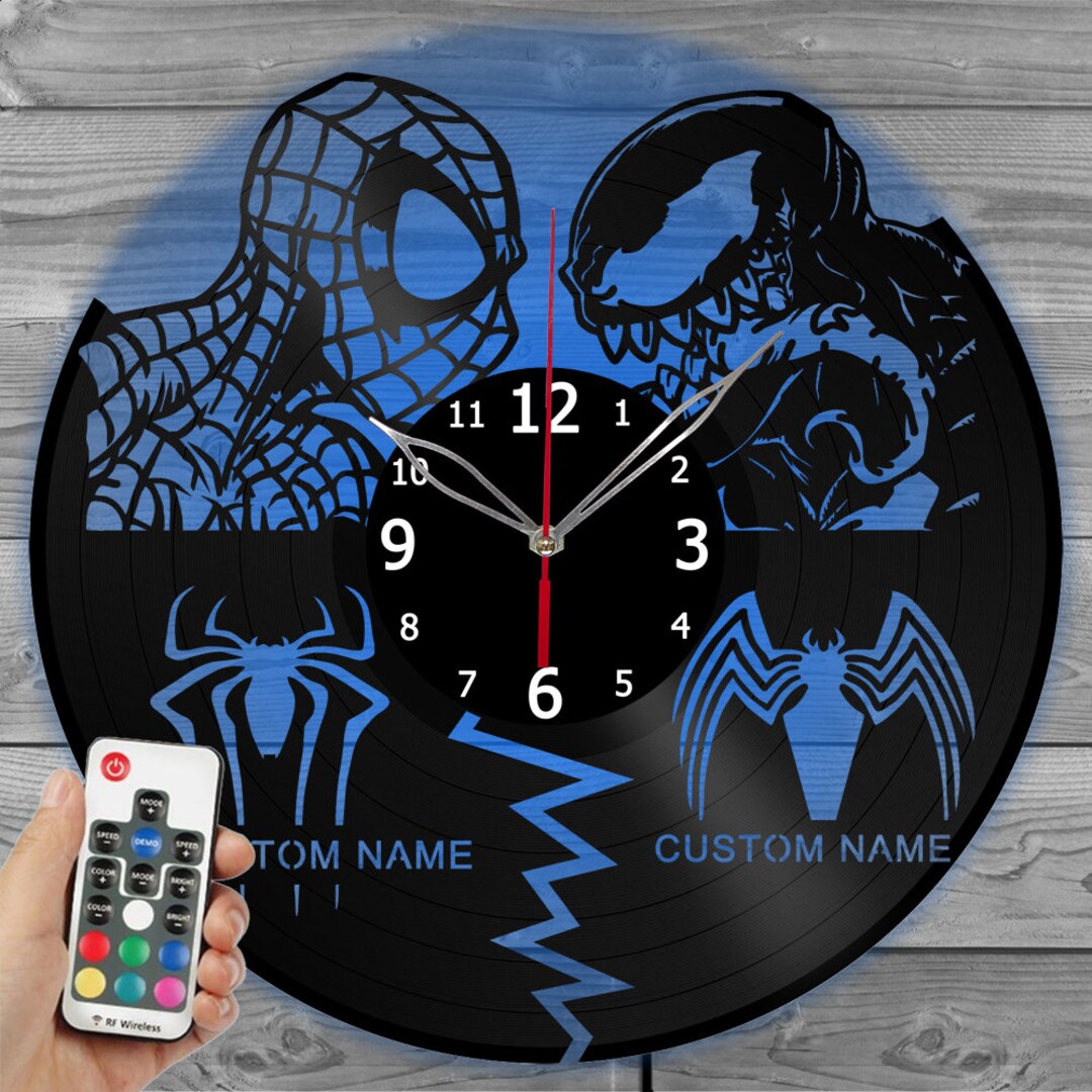 Superheroes Clock With LED Light Wall Art Spiderman Vs Venom Home Decor ...