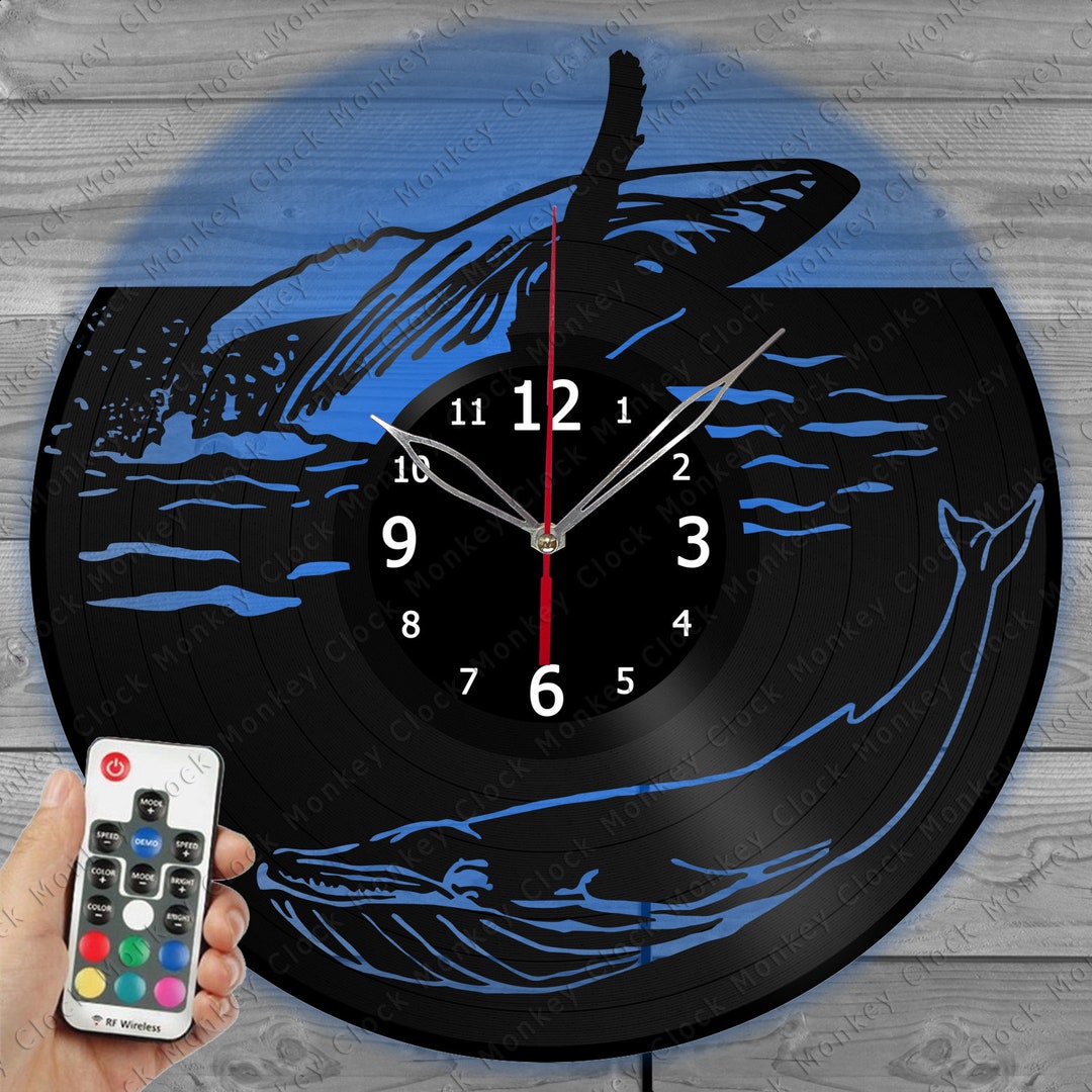 Whale Clock With LED Light Vinyl Clock Decor Home Wall Clock Custom ...