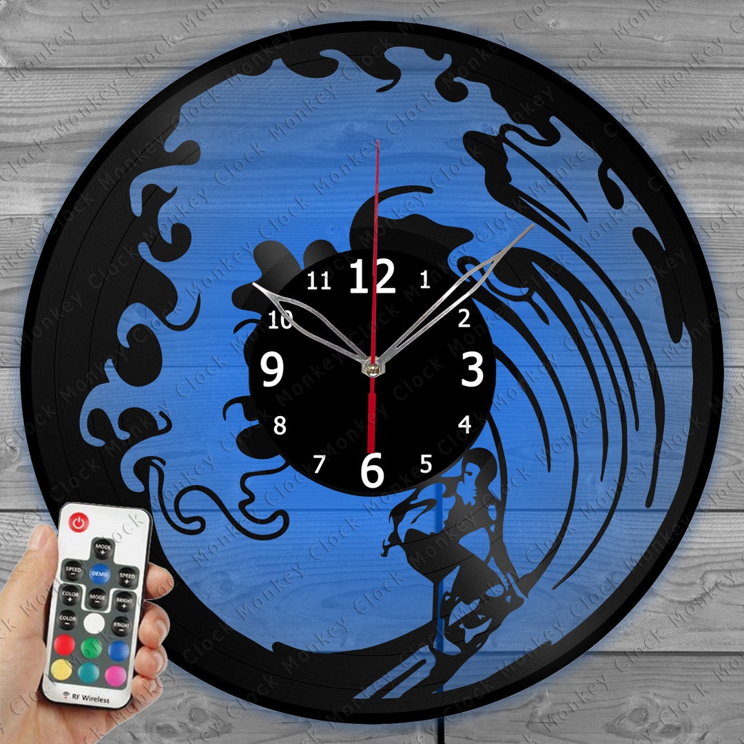 Surfing Clock With LED Light Vinyl Clock Home Decor Sport Wall Clock ...