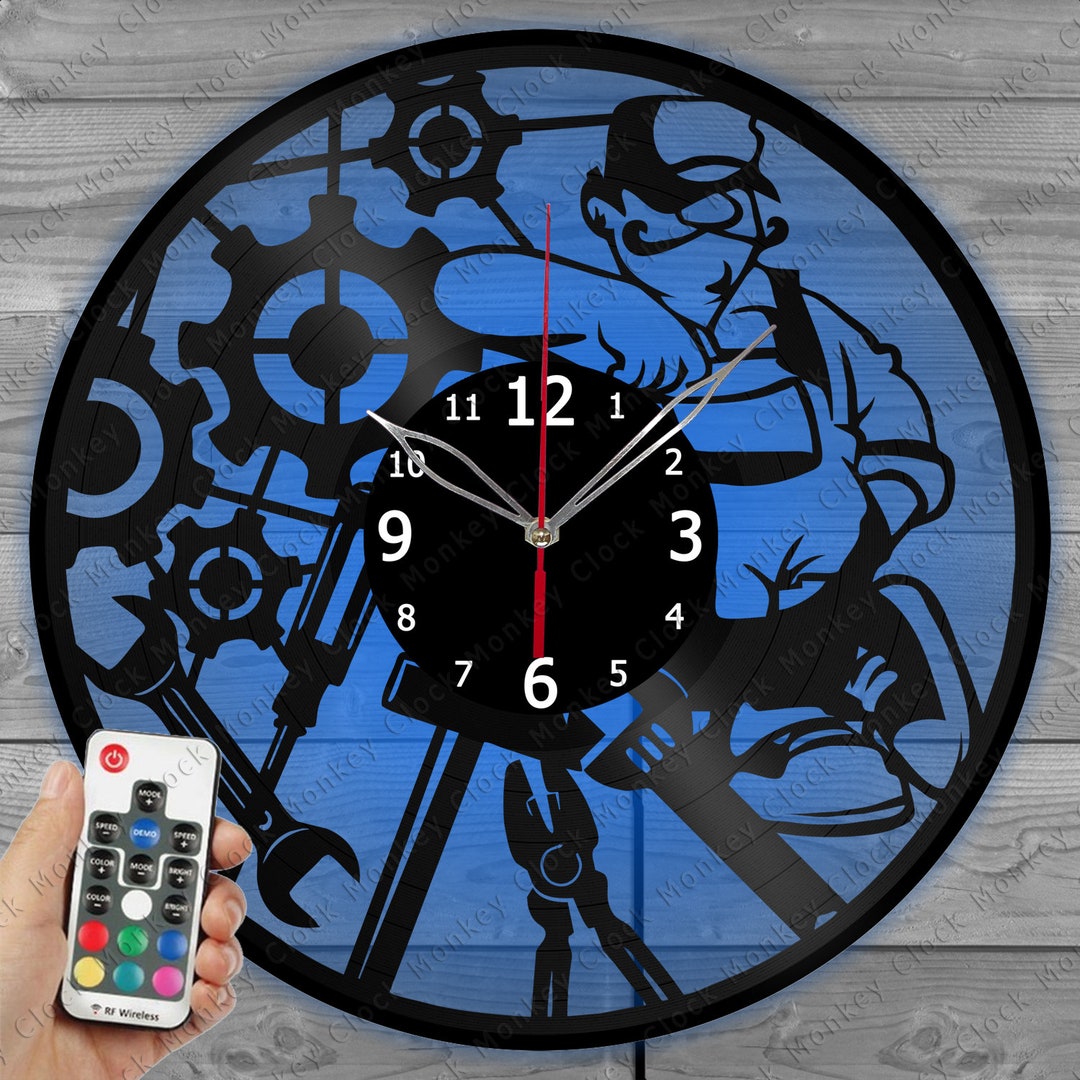 Mechanic Clock With LED Light Vinyl Clock Decor Wall Clock Custom Order ...