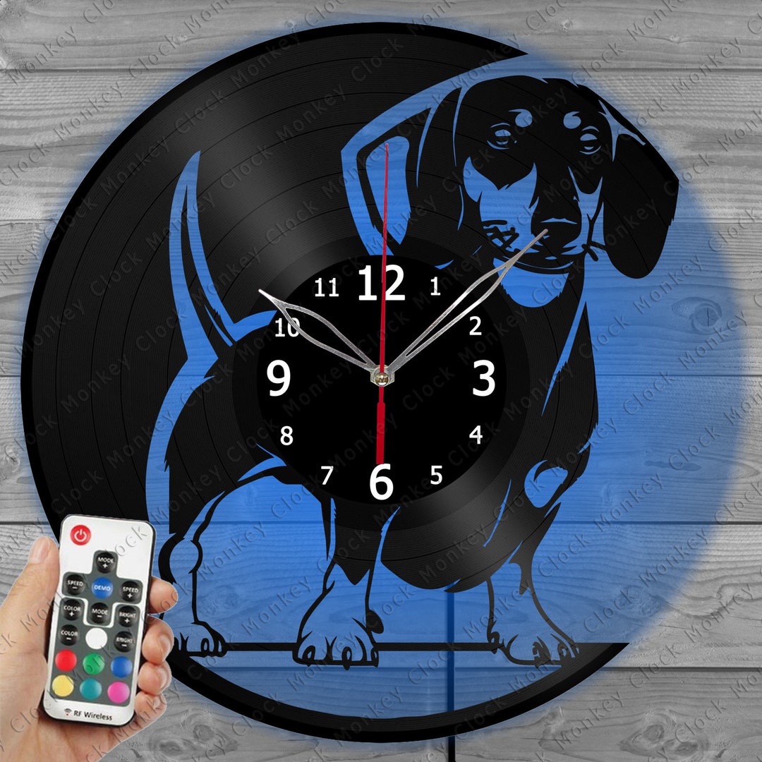 Dachshund Dog Clock With LED Light Vinyl Clock Art Home Decor Pet ...