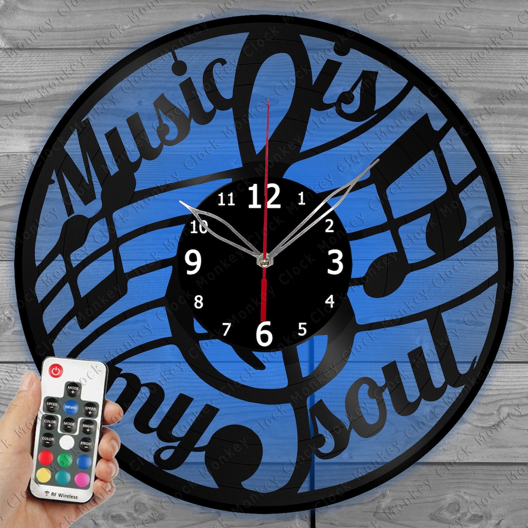 Music is My Soul Clock With LED Light Vinyl Clock Home Decor Treble ...