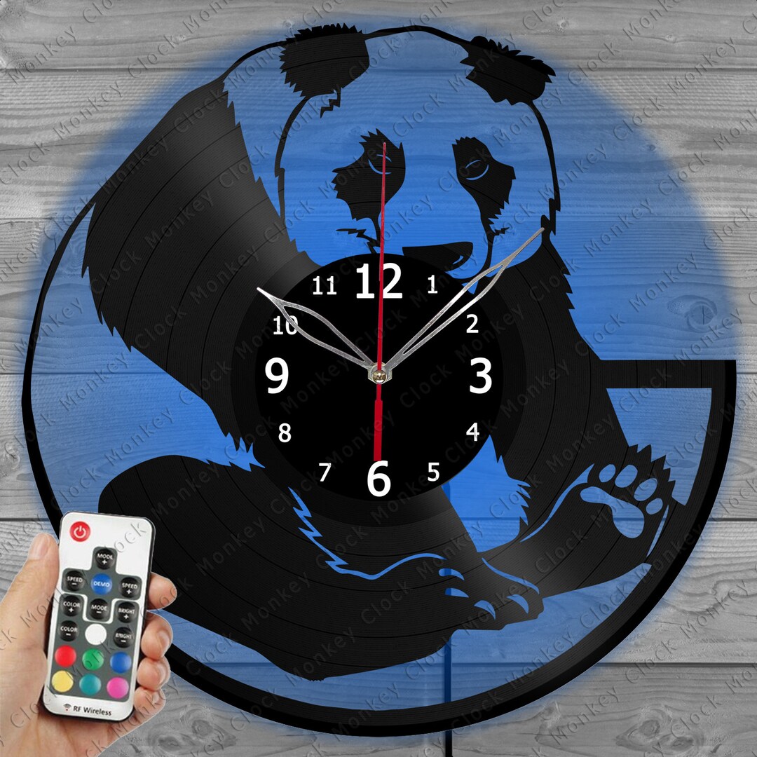 Panda Clock With LED Light Vinyl Clock Home Decor Wall Clock Custom ...