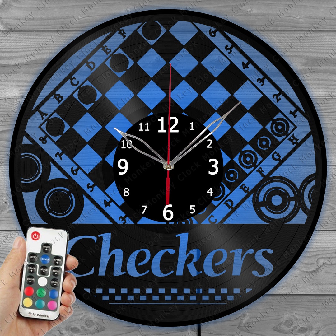 Сheckers Clock With LED Light Vinyl Clock Home Game Wall Clock Custom ...
