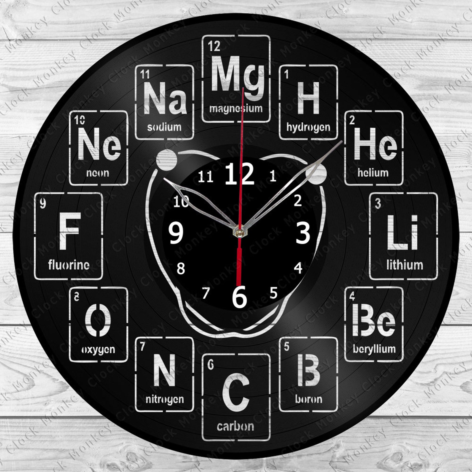 Chemical Element Periodic Table Clock With LED Light Vinyl Clock Art ...