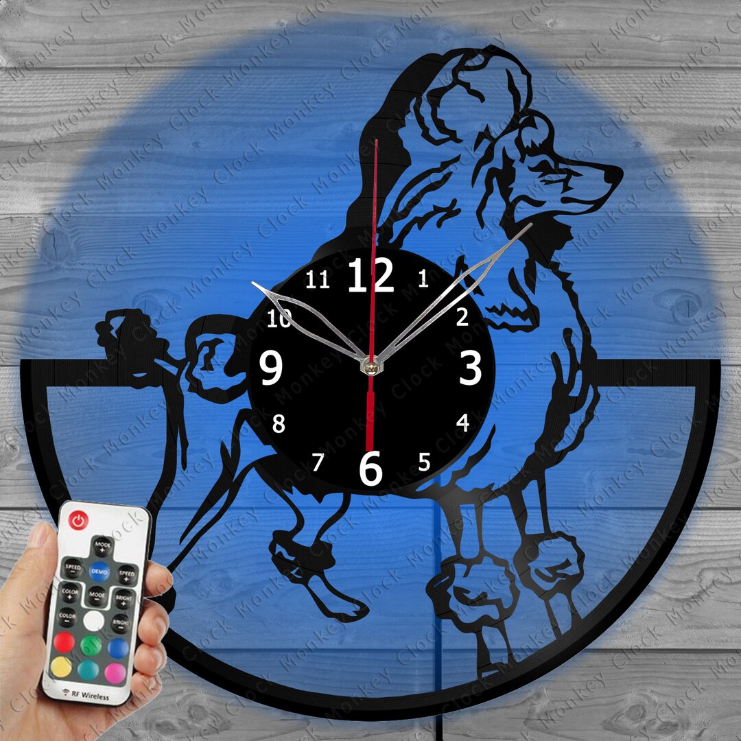 Poodle Clock With LED Light Vinyl Clock Home Decor Dog Wall Clock ...