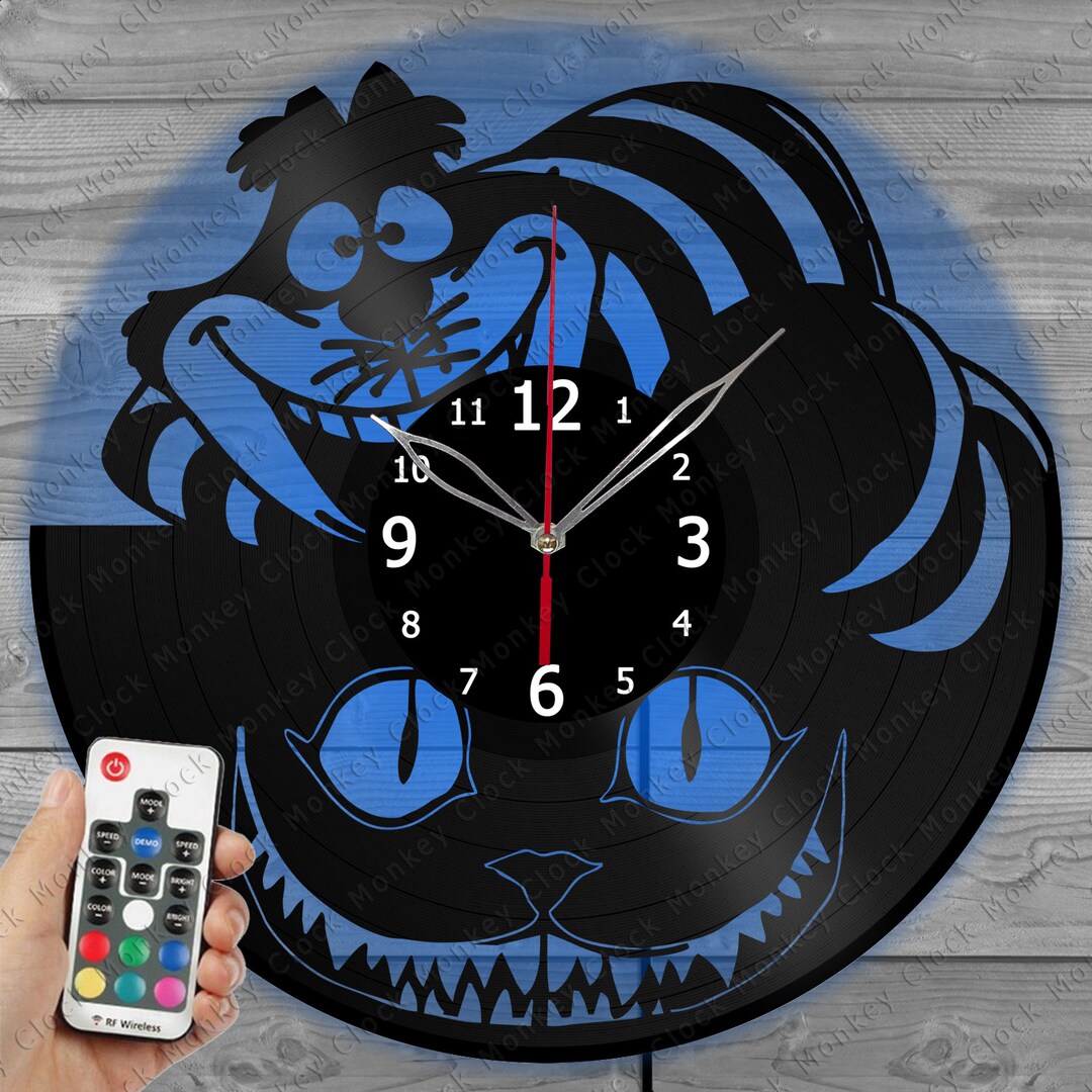 Cheshire Cat Clock With LED Light Vinyl Clock Home Decor Wall Clock ...