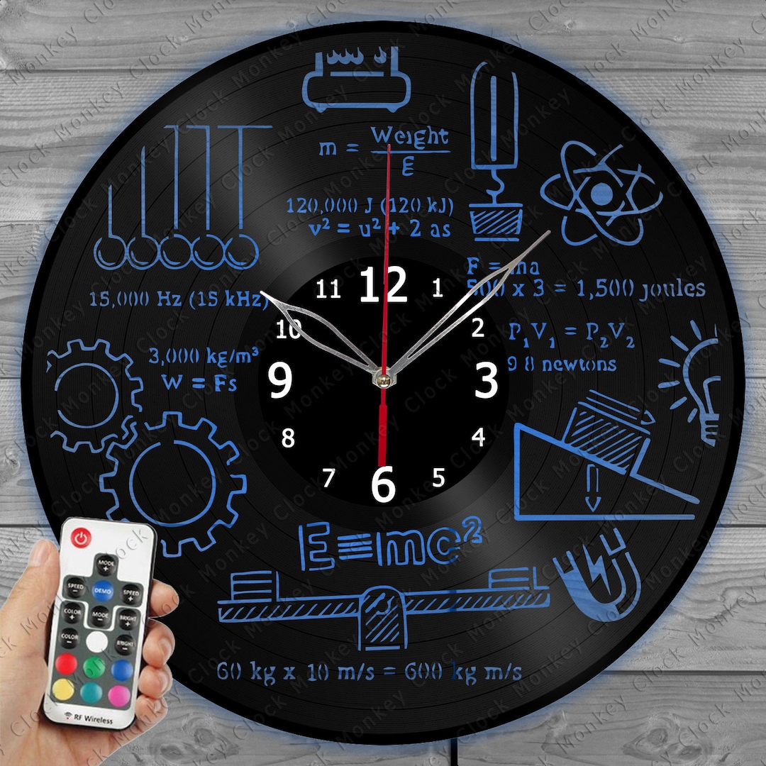 Physics Clock With LED Light Vinyl Clock Home Decor Wall Clock Custom ...