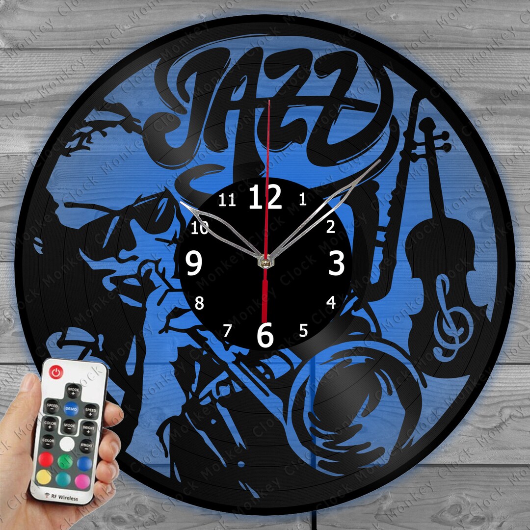 Jazz Clock With LED Light Vinyl Clock Home Music Wall Clock Custom ...
