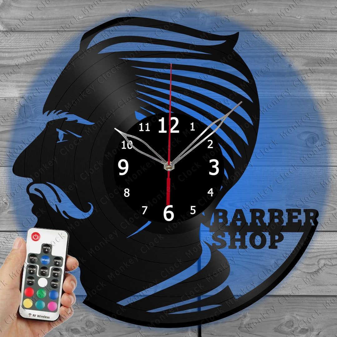 Barber Shop Clock With LED Light Vinyl Clock Decor Wall Clock Custom ...