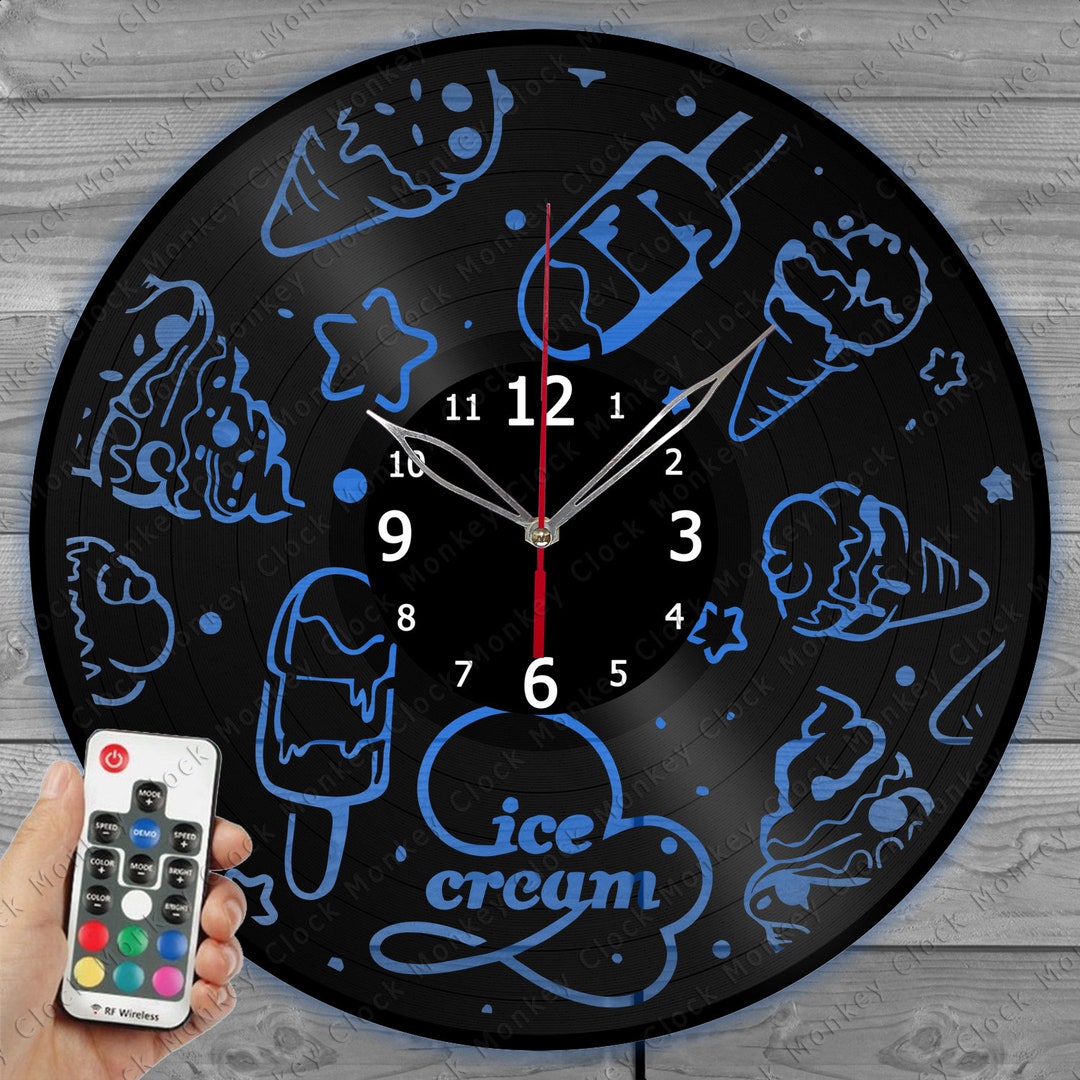 Ice Cream Clock With LED Light Vinyl Clock Art Home Wall Clock Custom ...