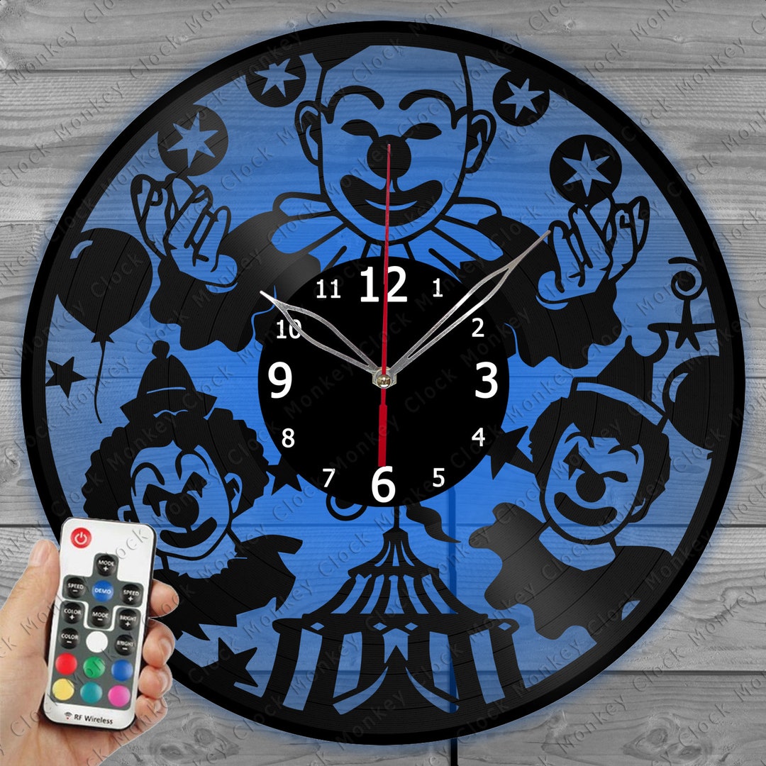 Clowns Clock With LED Light Vinyl Clock Home Wall Clock Custom Order ...