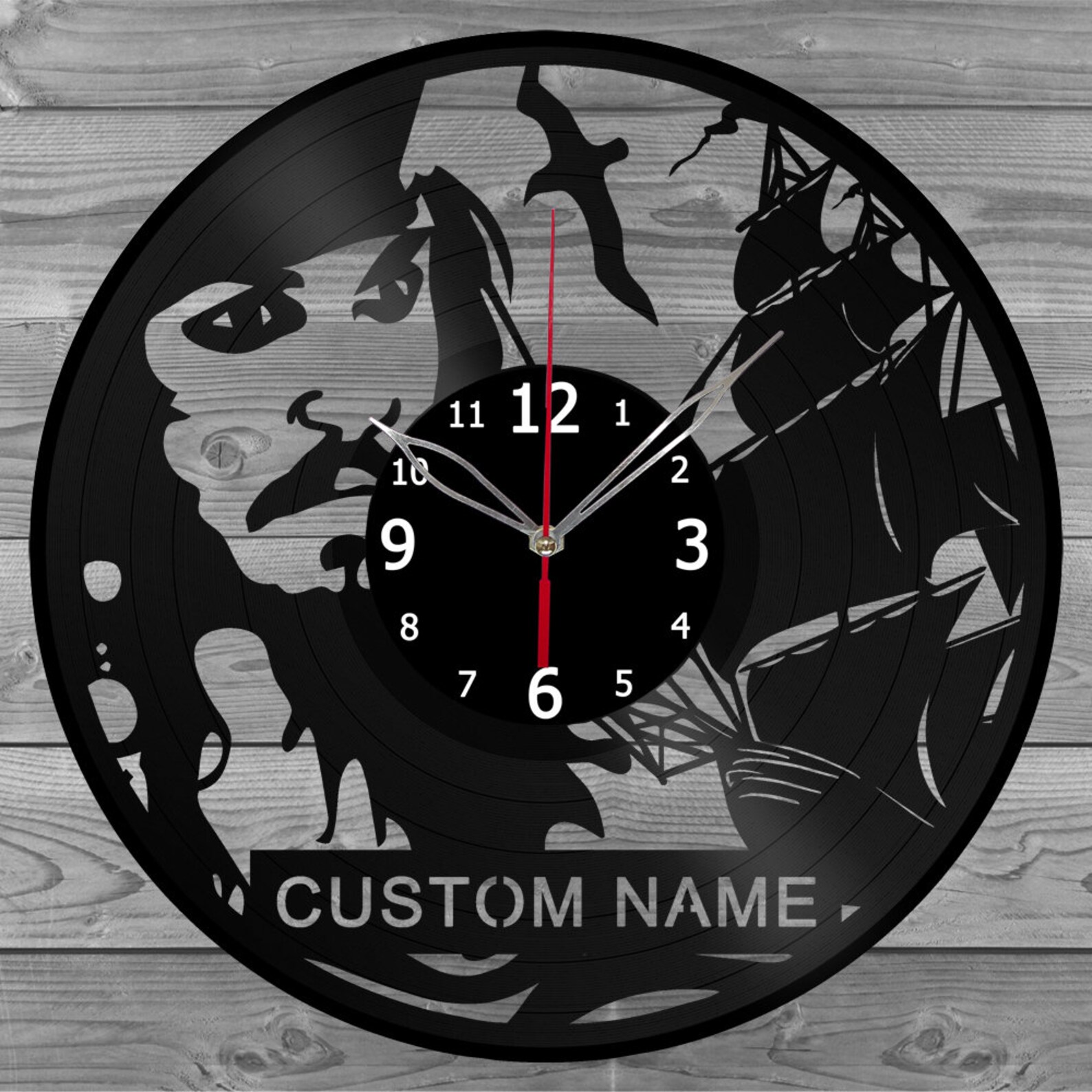 Captain Pirate Clock With LED Light Vinyl Clock Art Home Decor Wall ...