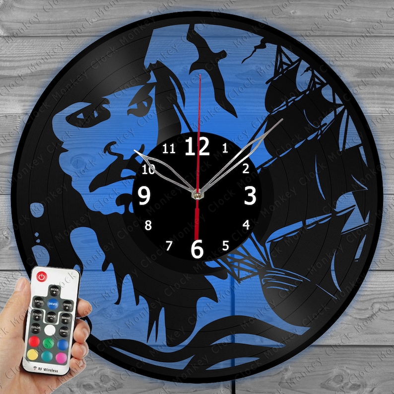 Captain Pirate Clock With LED Light Vinyl Clock Art Home Decor Wall ...
