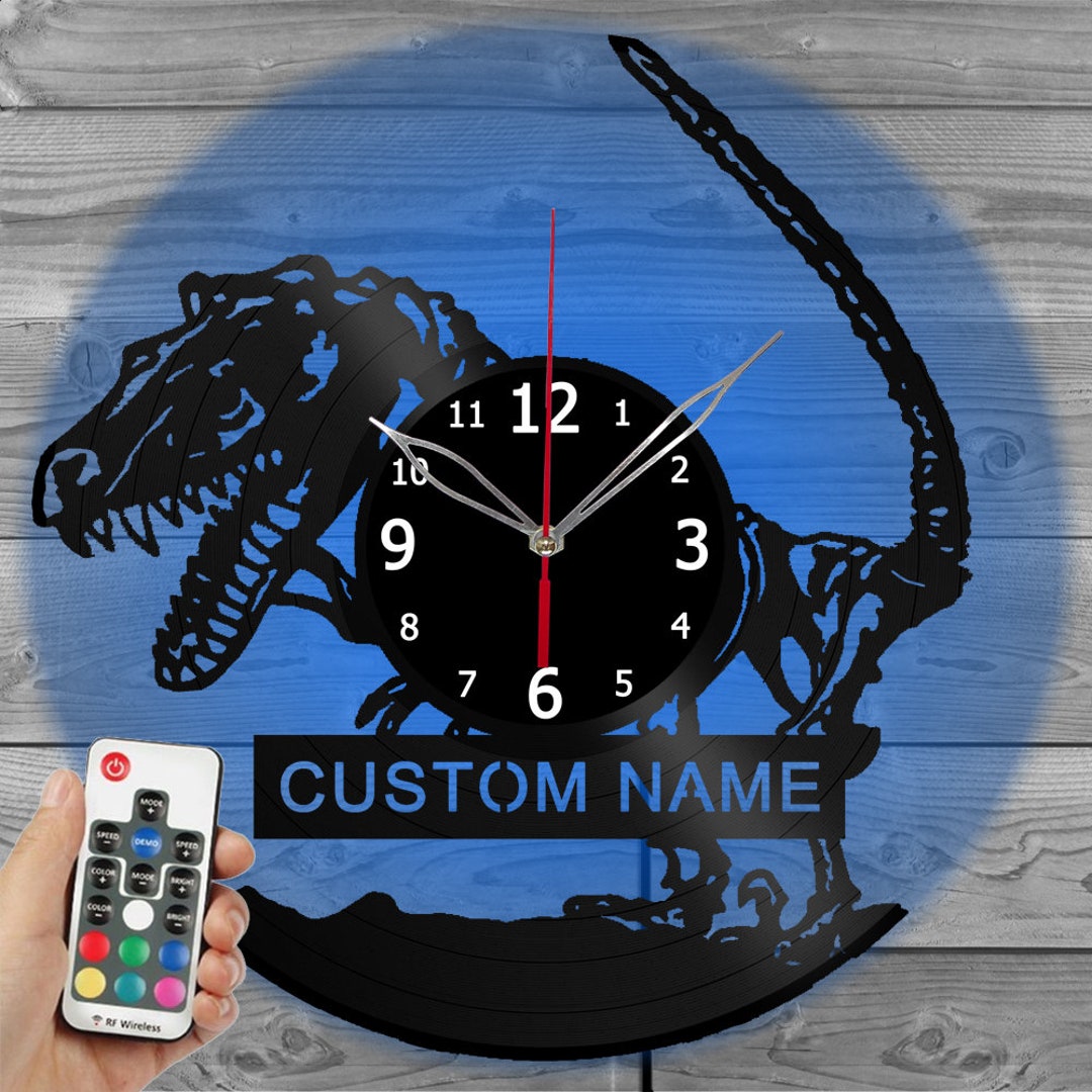 Dinosaurs Clock With LED Light Vinyl Clock Art Home Decor Wall Clock ...