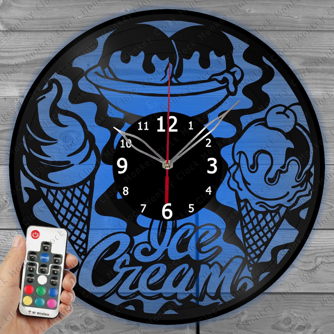 Ice Cream Clock With LED Light Vinyl Clock Art Home Wall Clock Custom ...