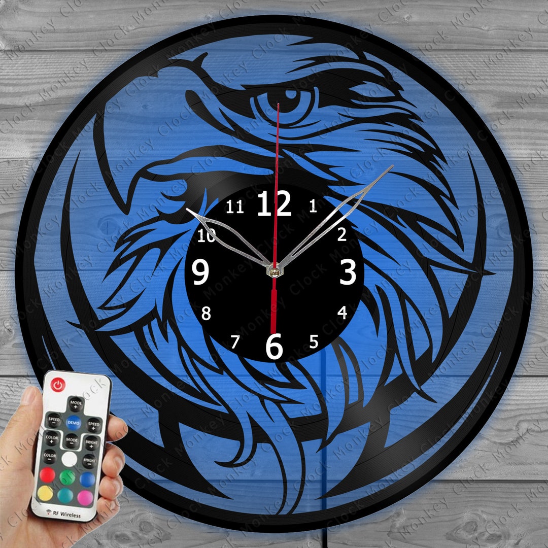 Eagle Clock With LED Light Vinyl Clock Decor Home Wall Clock Custom ...