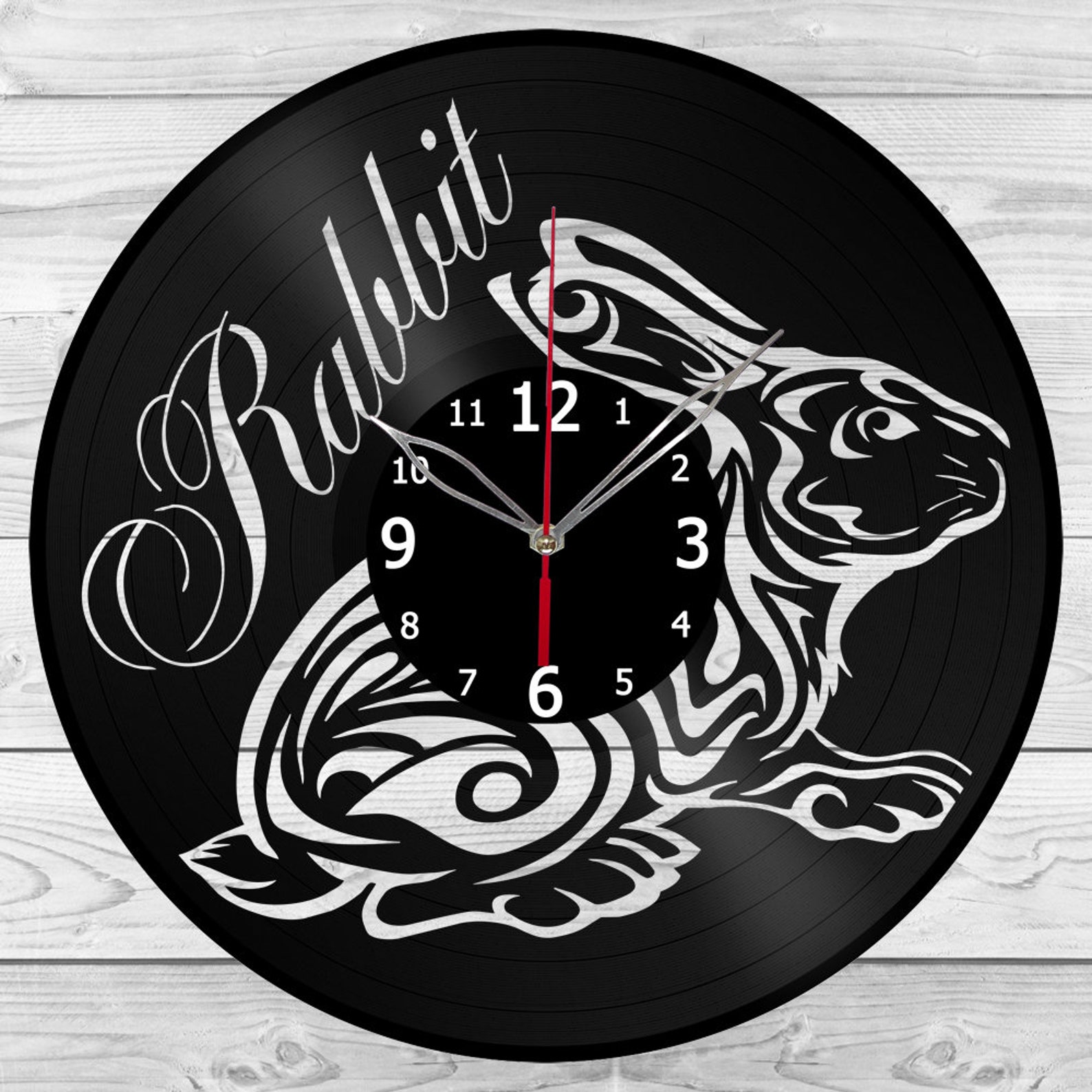 Rabbit Clock With LED Light Vinyl Clock Home Decor Wall Clock Custom ...