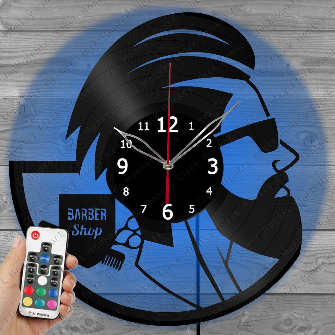 Barber Shop Clock With LED Light Vinyl Clock Decor Home Wall Clock ...