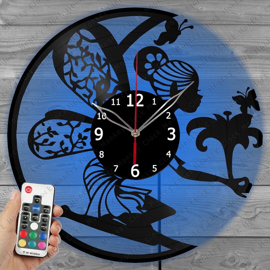 Fairy Clock With LED Light Vinyl Clock Art Decor Wall Clock Custom ...