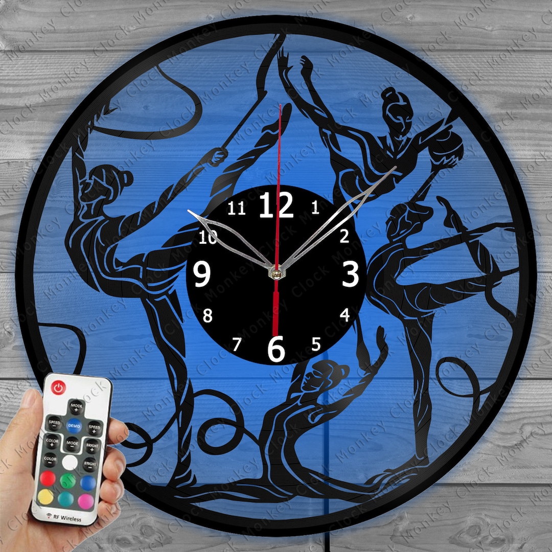 Artistic Gymnastic Clock With LED Light Vinyl Clock Home Decor Wall ...