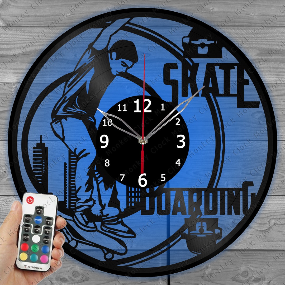 Skateboards Clock With LED Light Vinyl Clock Home Wall Clock Custom ...
