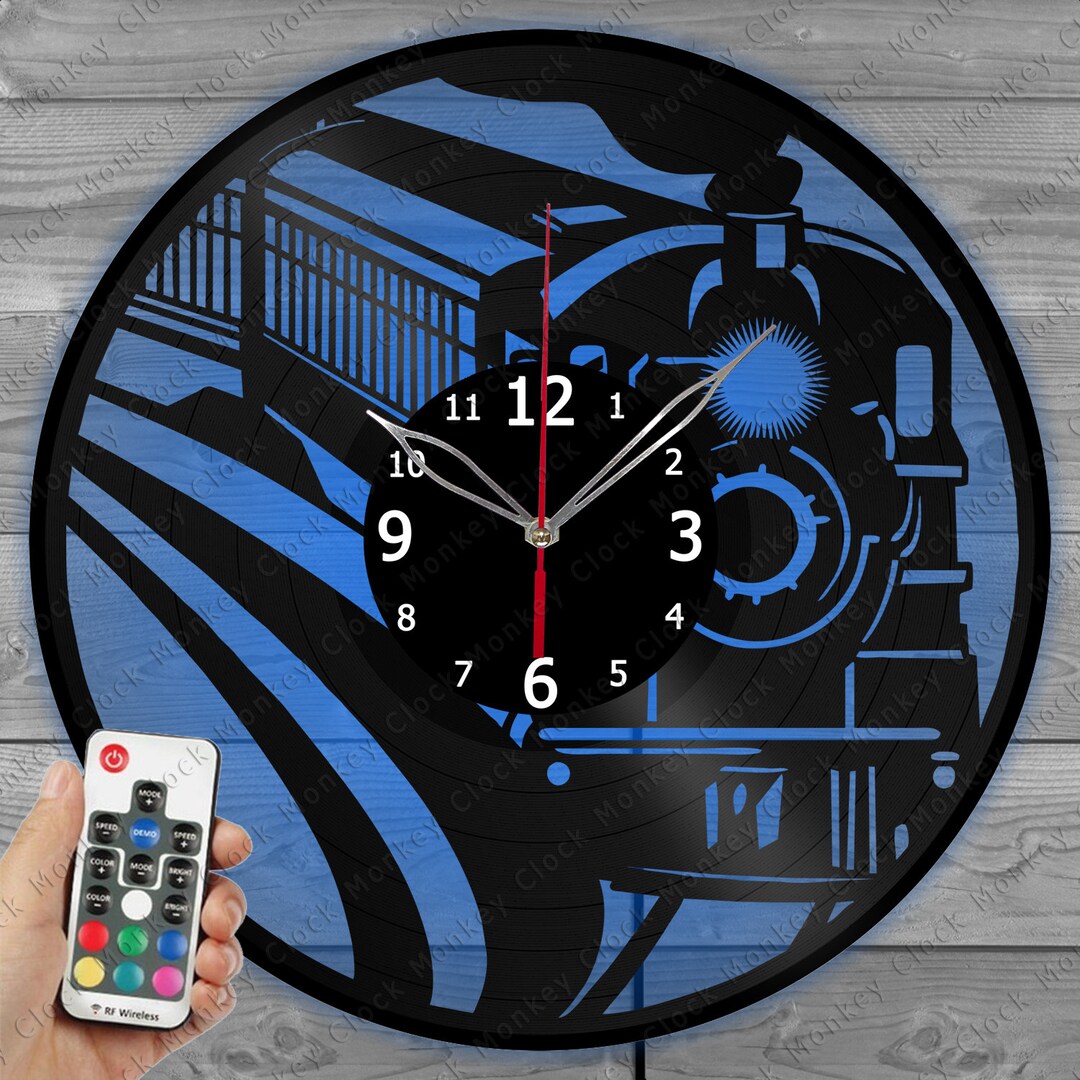 Railway Clock With LED Light Vinyl Clock Decor Train Wall Clock Custom ...