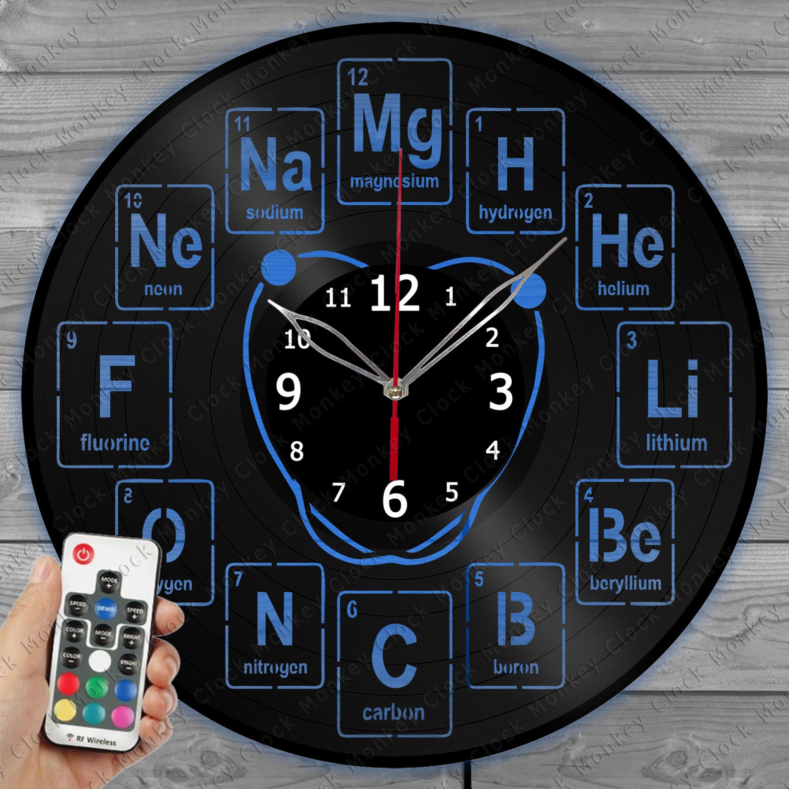 Chemical Element Periodic Table Clock With LED Light Vinyl Clock Art ...