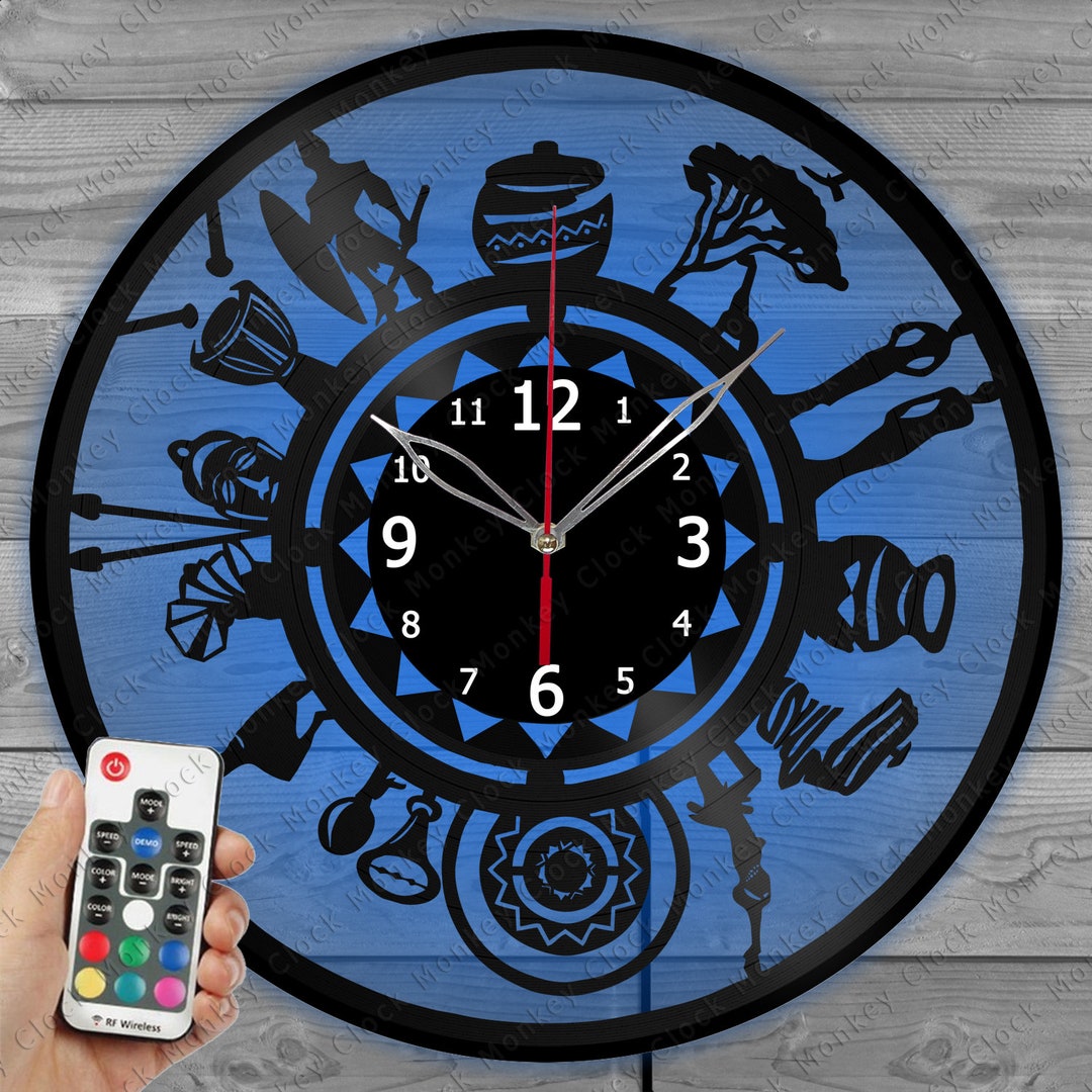 Africa Clock With LED Light Vinyl Clock Home Decor Wall Clock Custom ...