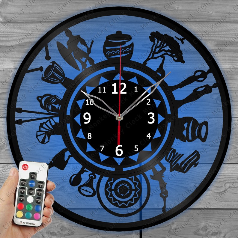 Africa Clock With LED Light Vinyl Clock Home Decor Wall Clock Custom ...