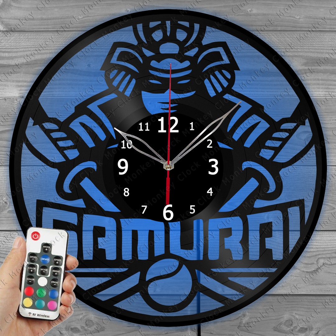 Samurai Clock With LED Light Vinyl Clock Decor Home Wall Clock Custom ...