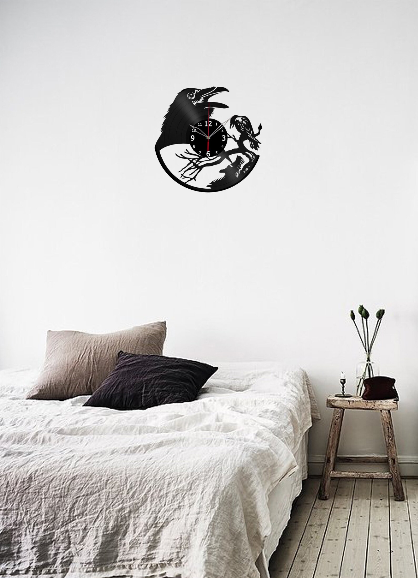 Crow Clock With LED Light Vinyl Clock Bird Decor Wall Clock Custom ...