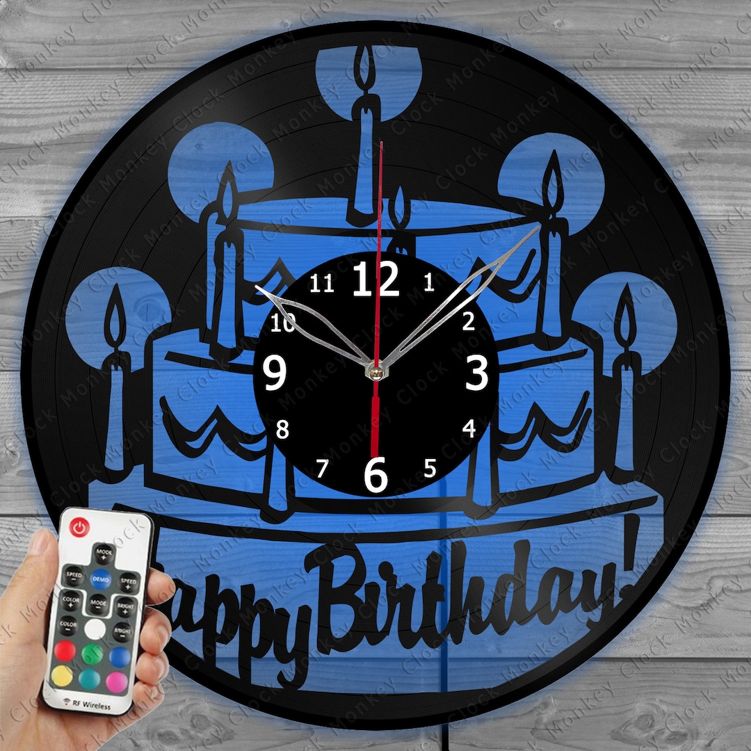 Happy Birthday Clock With LED Light Vinyl Clock Home Wall Clock Custom ...
