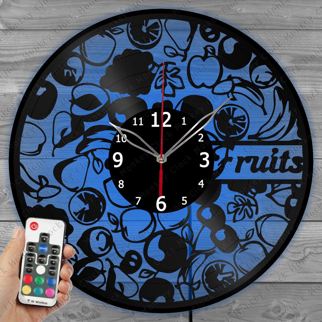Fruits Clock With LED Light Vinyl Clock Art Home Wall Clock Custom ...