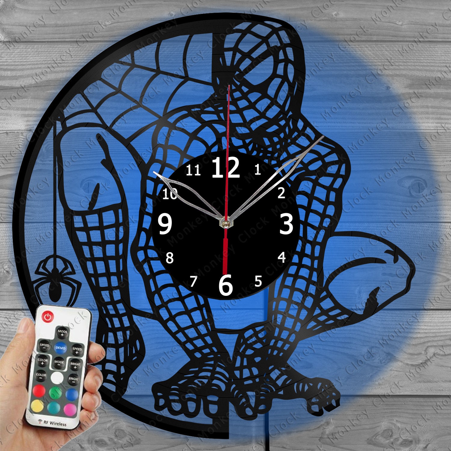 Superheroe Clock With LED Light Art Spiderman Decor Vinyl Record Wall ...