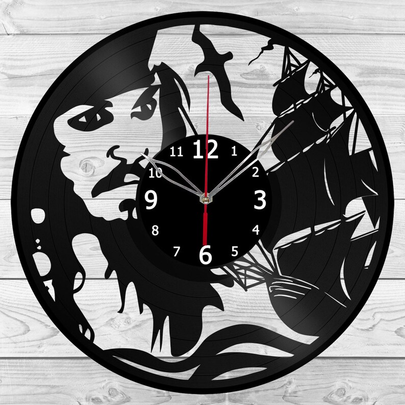 Captain Pirate Clock With LED Light Vinyl Clock Art Home Decor Wall ...