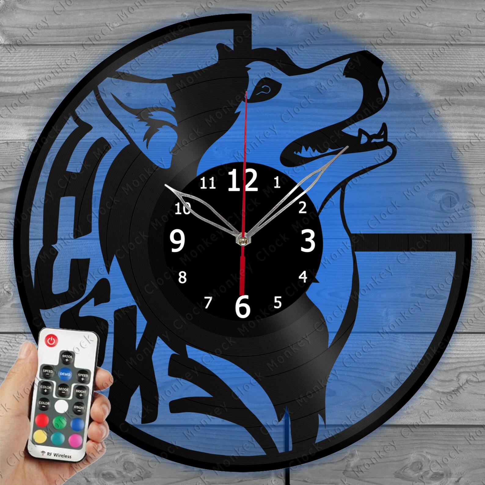 Husky Clock With LED Light Vinyl Clock Decor Home Dog Wall Clock Custom ...