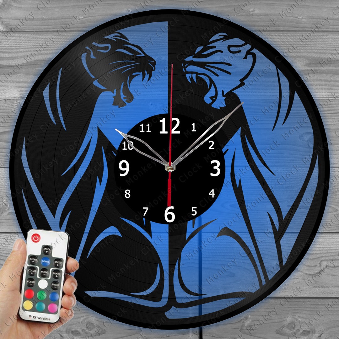 Panther Clock With LED Light Vinyl Clock Home Animal Wall Clock Custom ...