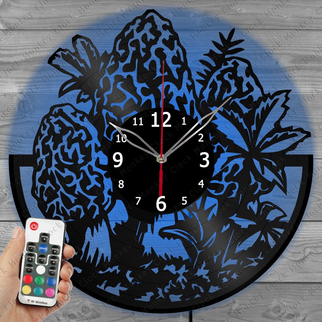Morel Mushroom Clock With LED Light Vinyl Clock Art Home Decor Wall ...