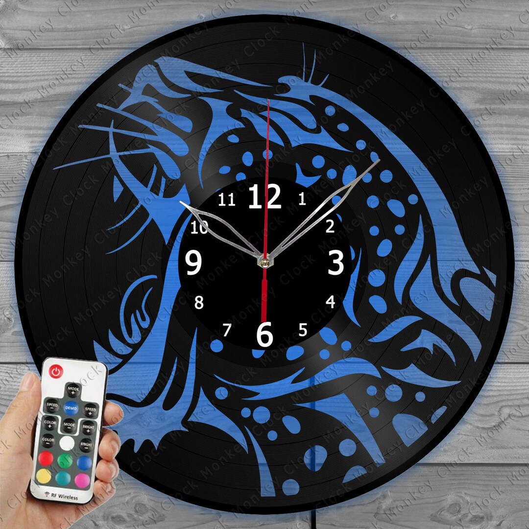 Cheetah Clock With LED Light Vinyl Clock Home Wall Clock Custom Order ...