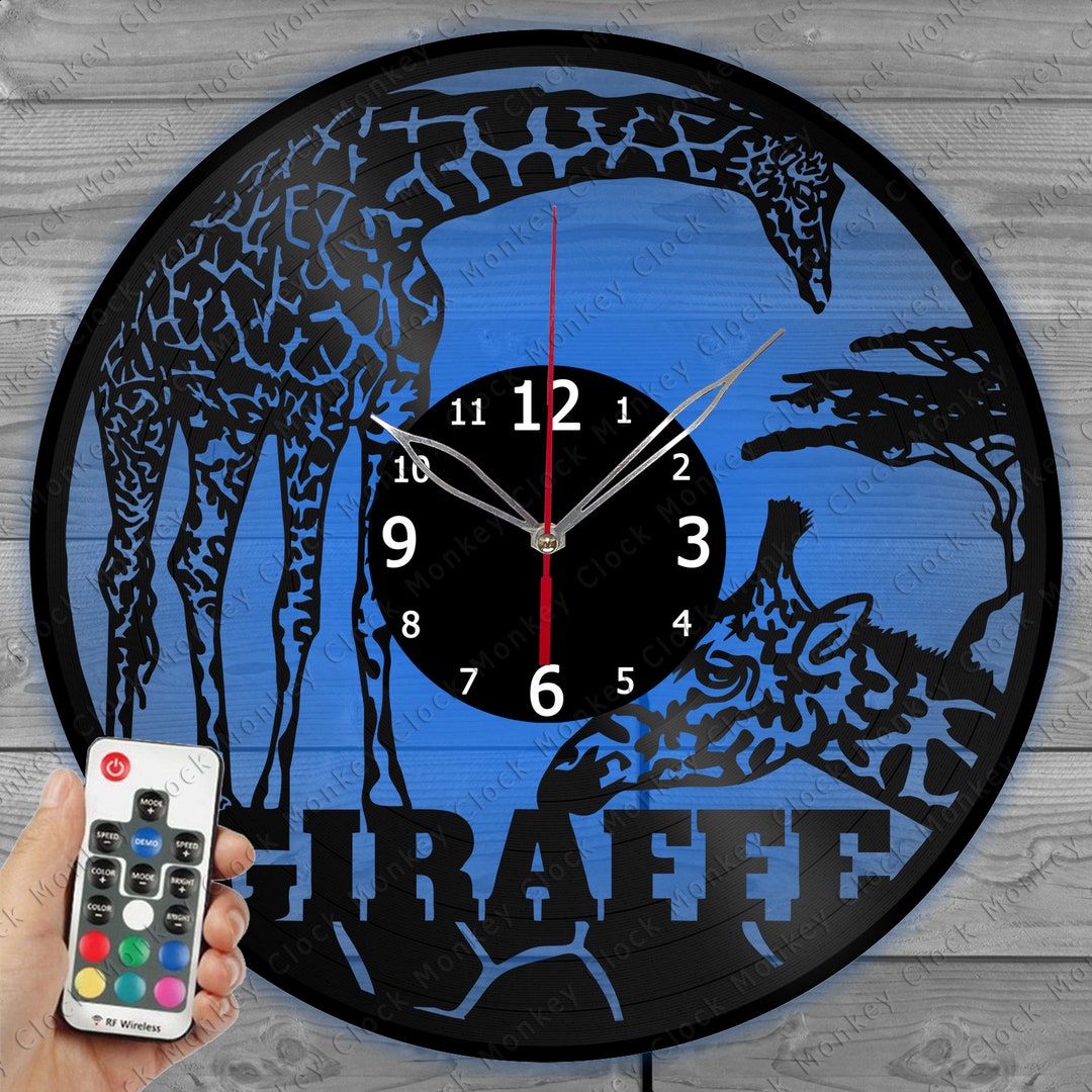 Giraffe Clock With LED Light Vinyl Clock Art Home Wall Clock Custom ...