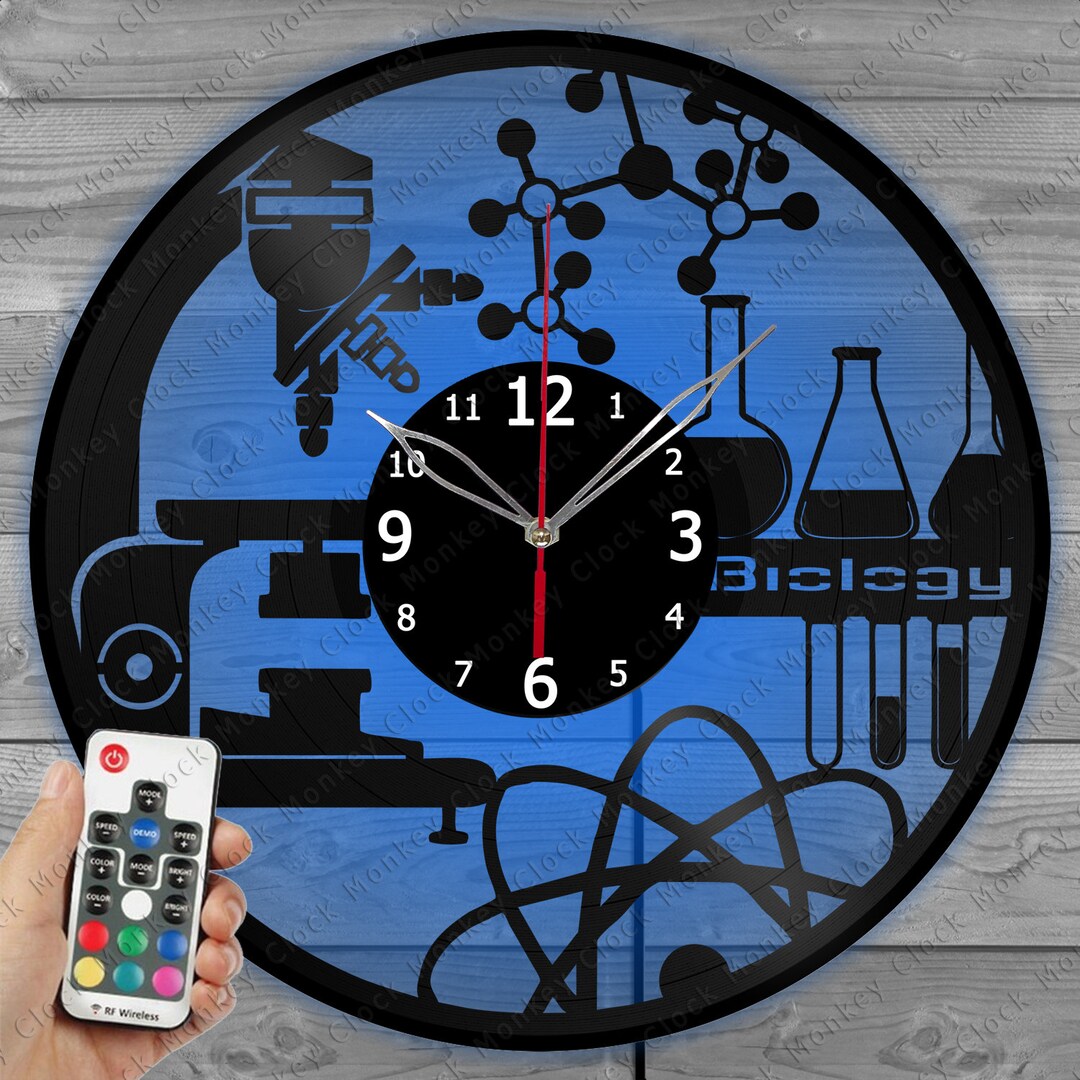 Biology Clock With LED Light Vinyl Clock Home Decor Wall Clock Custom ...