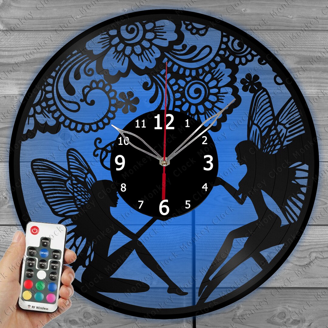 Butterfly Fairy Clock With LED Light Vinyl Clock Decor Wall Clock ...