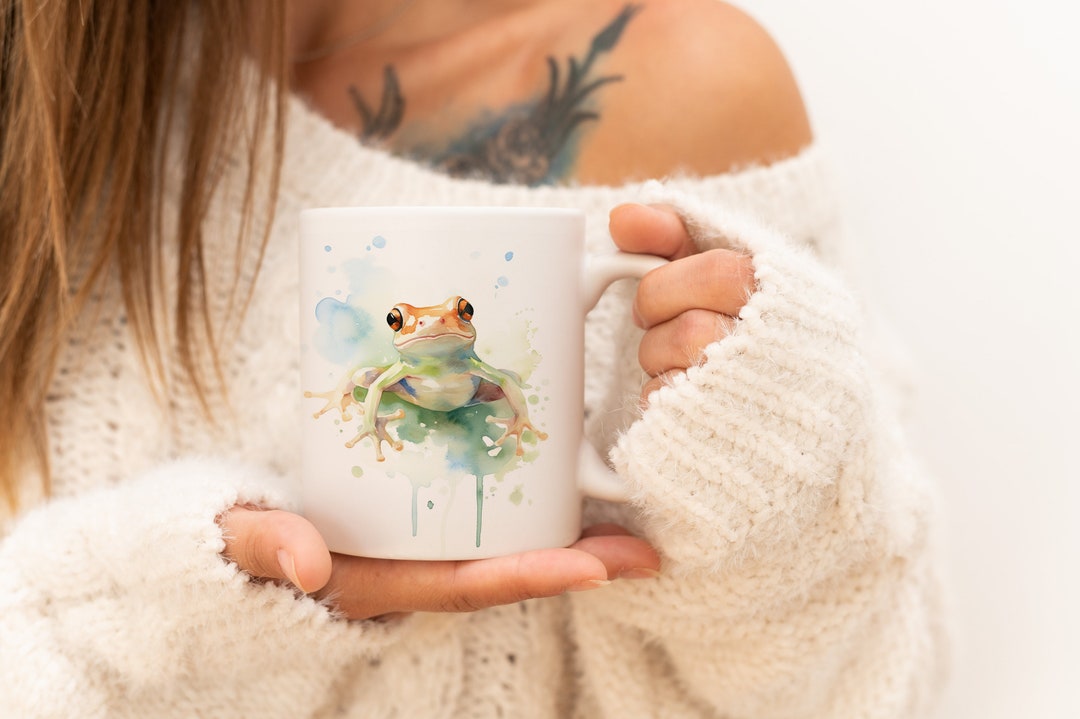 Frog Cup Watercolor Animal Mug Ceramic Coffee Mug With Animal Motif Tea ...